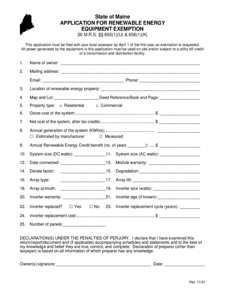 Fillable Online State of Maine APPLICATION FOR RENEWABLE ENERGY ... Fax ...