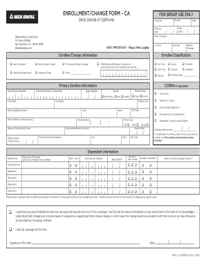 Fillable Online COBRA ENROLLMENT CHANGE FORMCSU Delta Dental ... Fax Email Print - pdfFiller