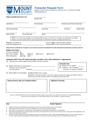 Fillable Online Transcript Request Form - Mount Saint Vincent ...