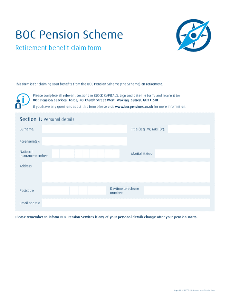 Fillable Online Retirement benefit claim form Fax Email Print - pdfFiller