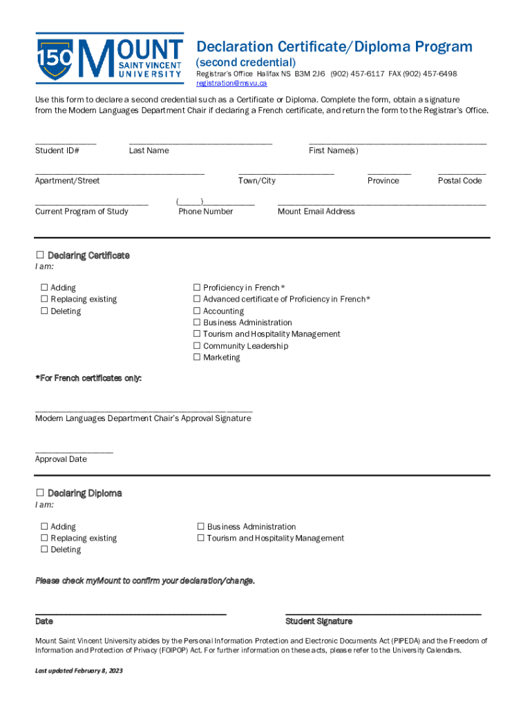 Fillable Online Declaration Certificate/Diploma Program Fax Email Print - pdfFiller