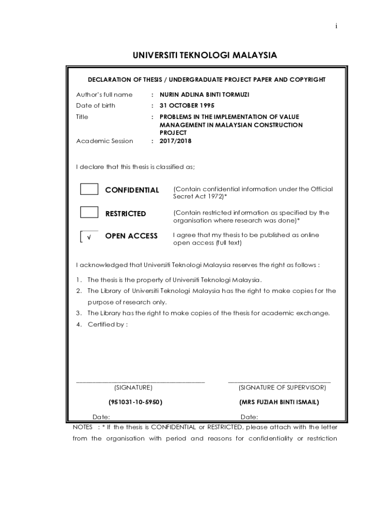 Fillable Online z declaration of thesis / undergraduate project paper ... - Yumpu Fax Email ...