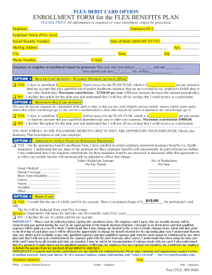 Fillable Online ENROLLMENT FORM for the FLEX BENEFITS PLAN - FSW Fax ...
