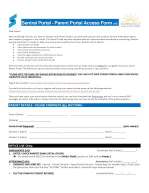 Fillable Online Sentral Portal - Parent Portal Access Form v3 Fax Email ...