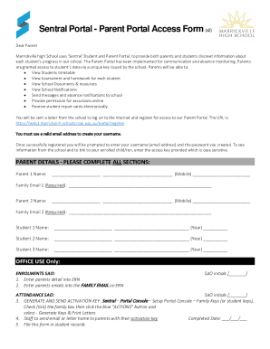 Fillable Online Sentral Portal - Parent Portal Access Form(v2) Fax ...