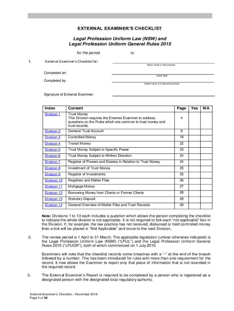 Fillable Online Guidelines for use of the External Examiner's Checklist ...