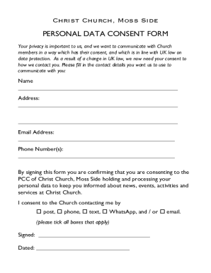 Fillable Online Christ Church, Moss Side PERSONAL DATA CONSENT FORM Fax ...