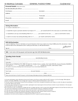 Fillable Online St Matthias Colindale GENERAL PLEDGE FORM Confidential ...