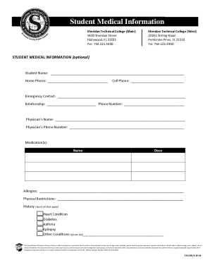 Fillable Online Student Medical InformationSheridan Technical College ...