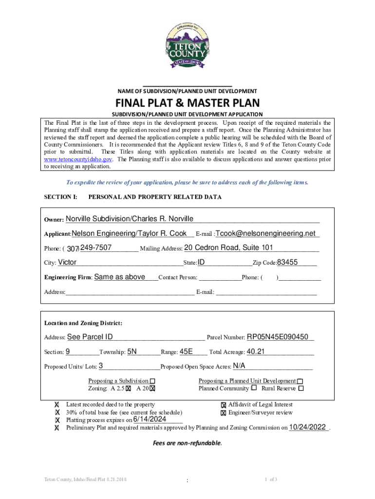 Fillable Online Final Plat & Master Plan Fax Email Print - pdfFiller