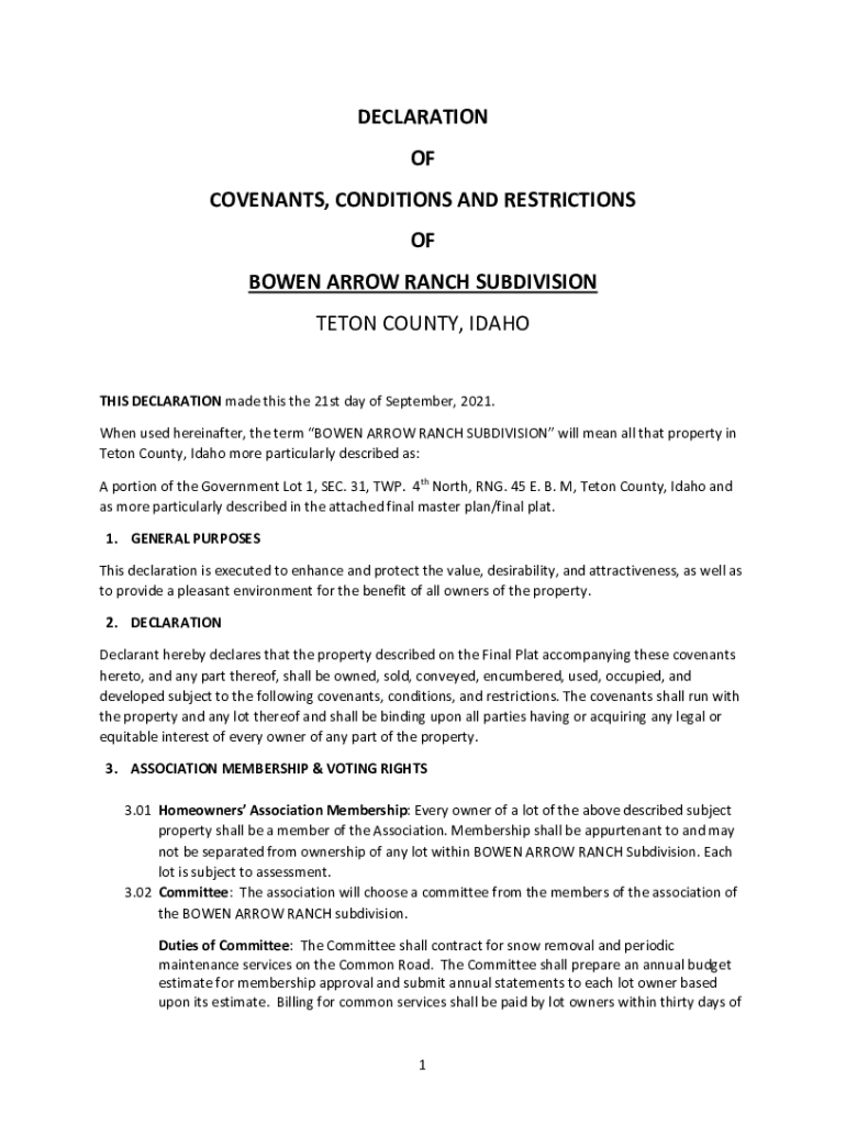 Fillable Online declaration of covenants, conditions and restrictions of bowen ... Fax Email ...