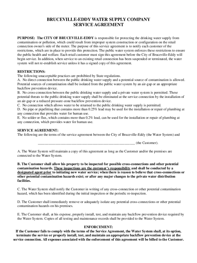 Fillable Online Water Service Agreement - City of Bruceville-Eddy Fax Email Print - pdfFiller