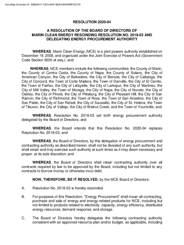 Fillable Online MARIN CLEAN ENERGY RESCINDING RESOLUTION NO Fax Email ...