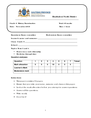Fillable Online Grade 6 History Examination - Tom Newby School Fax ...