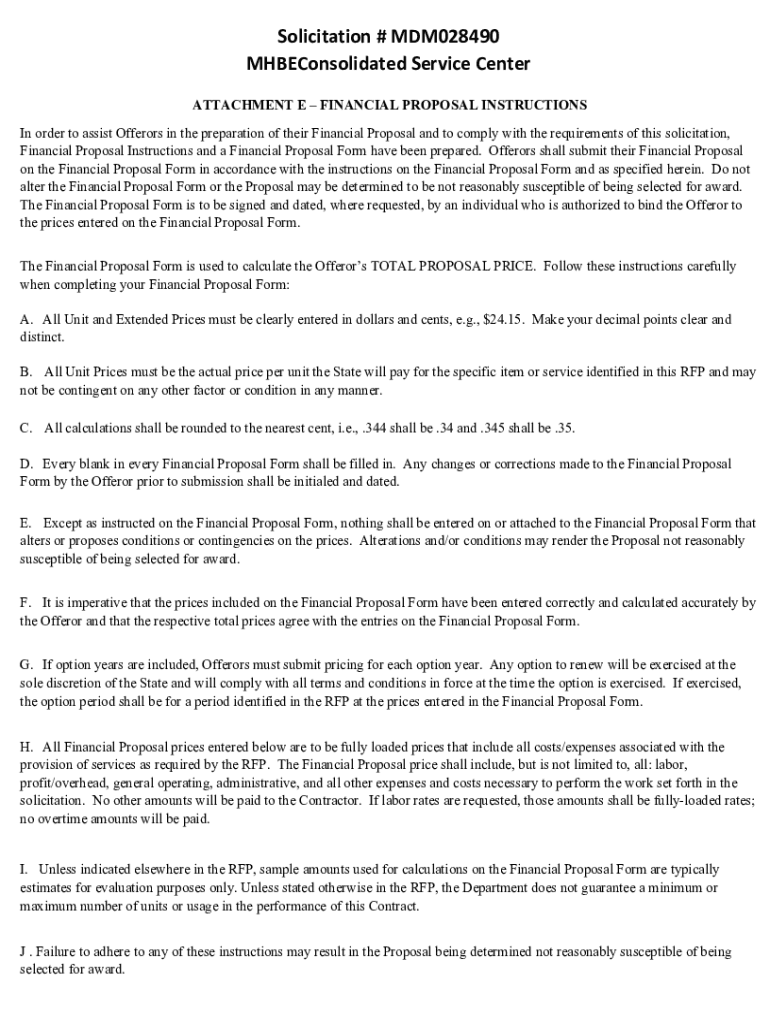 Fillable Online Attachment-E Price Proposal Instructions and Form Fax Email Print - pdfFiller