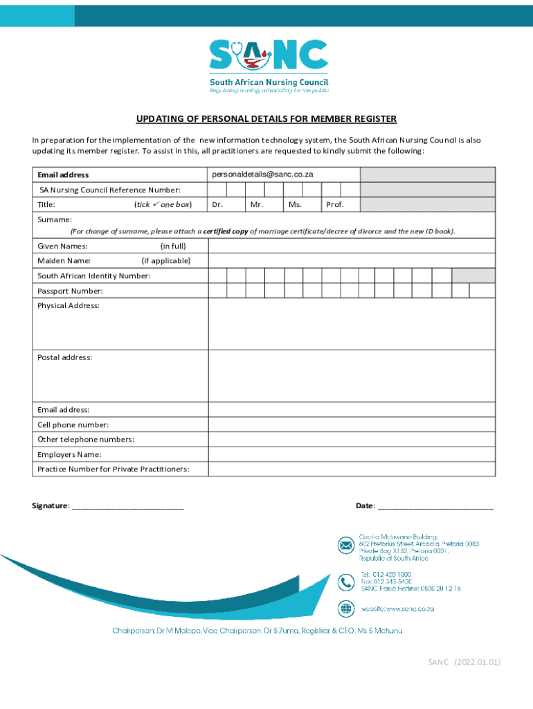 Fillable Online Need to change your... - South African Nursing Council ...
