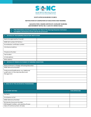 Fillable Online HIGHER CERTIFICATE AUXILIARY N - SANC Fax Email Print ...