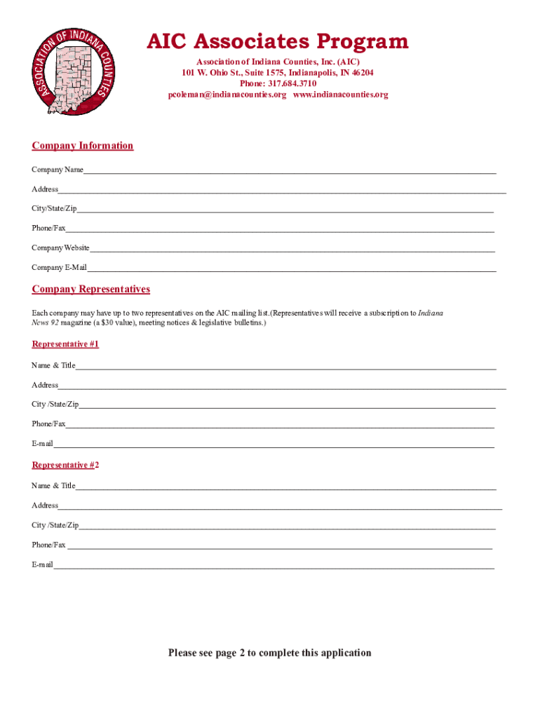 Fillable Online AIC Associates Program - Association of Indiana ...