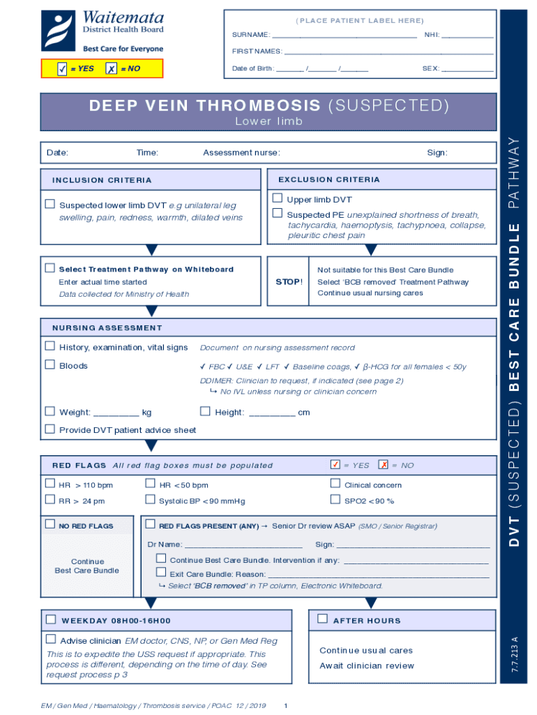 Fillable Online DVT Best Care Bundle pathway 12 Fax Email Print - pdfFiller