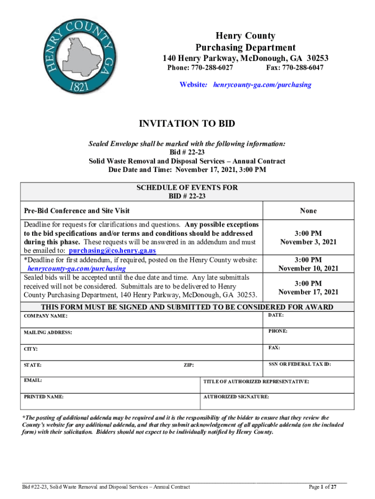 Fillable Online 22-23 Solid Waste Removal and Disposal Services Fax Email Print - pdfFiller