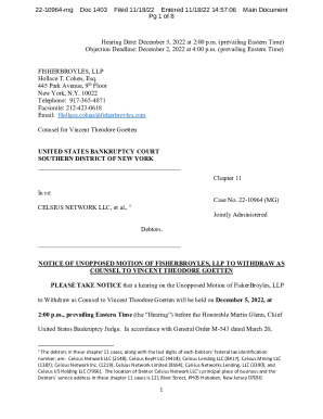 Fillable Online Notice of Unopposed Motion of FisherBroyles LLP to Withdraw as Counsel to ...