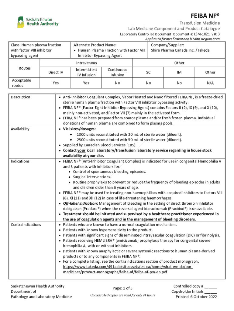 Fillable Online Factor VIII inhibitor bypass activity (FEIBA) for the ...