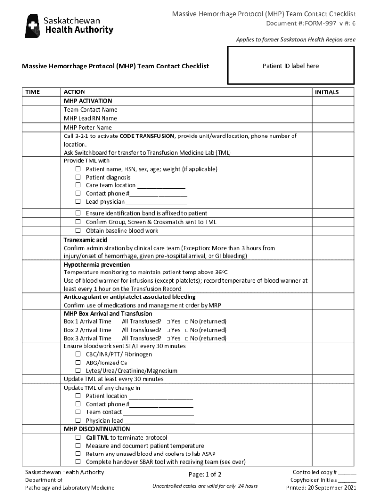 Fillable Online Massive Hemorrhage Protocol Application and Teamwork ...