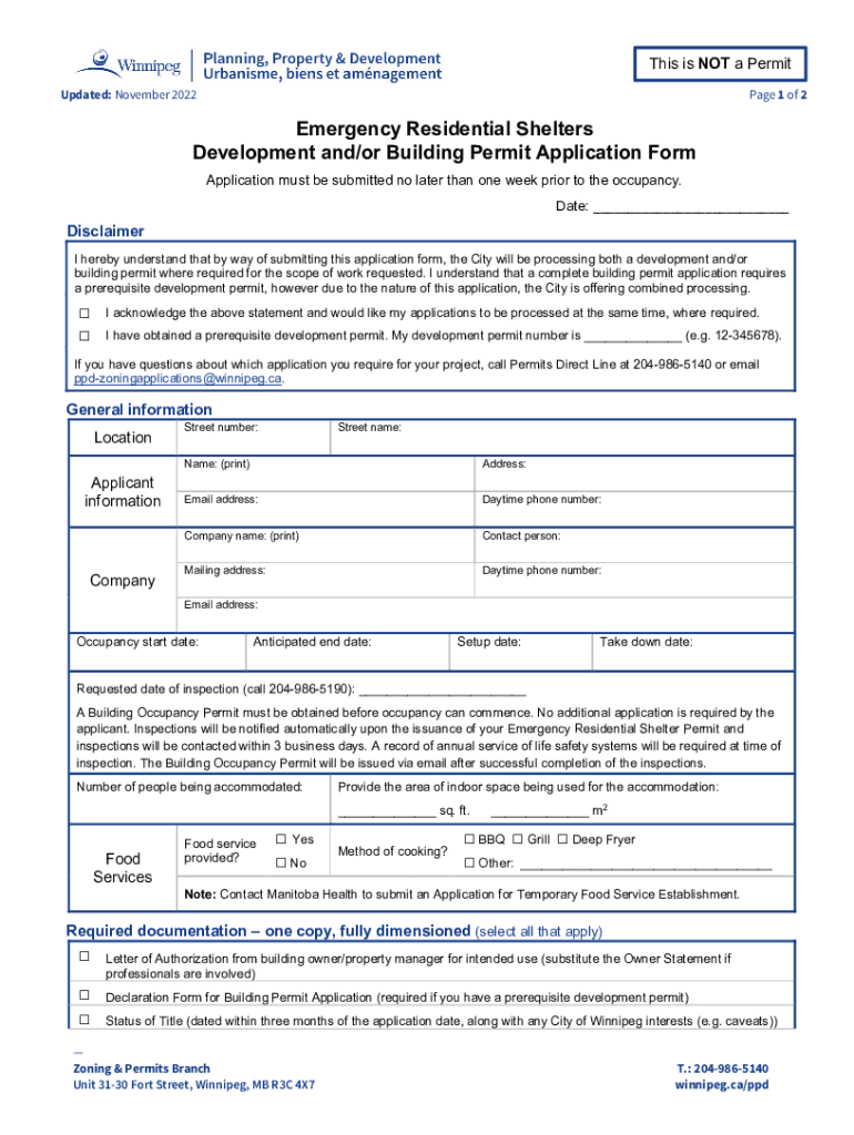 Fillable Online Emergency Residential Shelters Development and/or ...