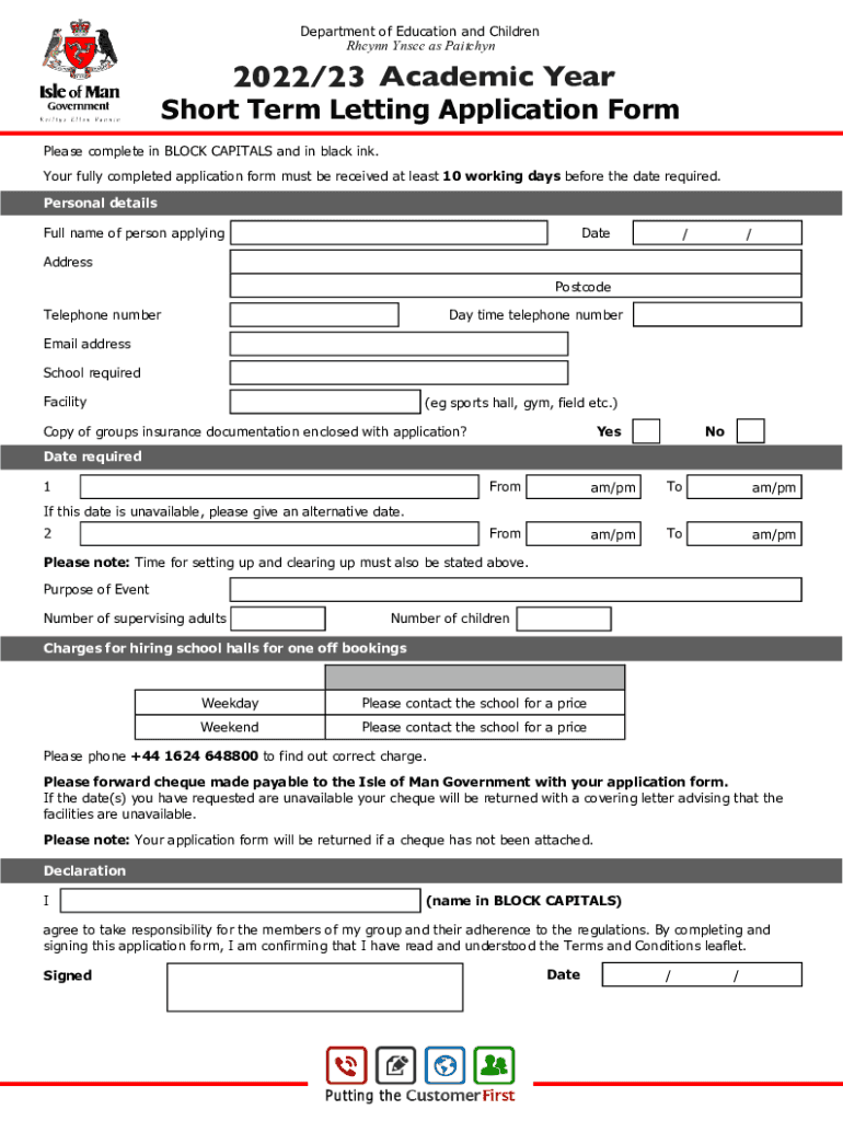 Fillable Online Short Term Lettings Application Form - Isle of Man ...