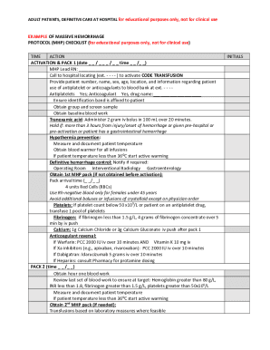Fillable Online MASSIVE HEMORRHAGE PROTOCOL (MHP) CHECKLIST-ADULT-for ...