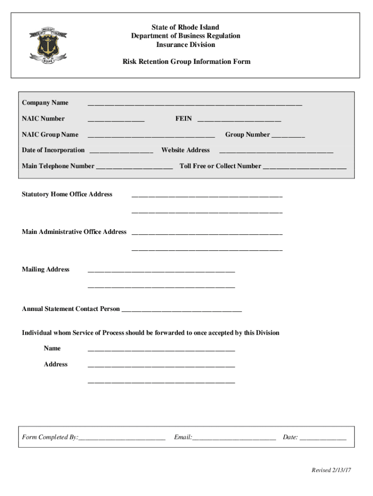 Fillable Online dbr ri Risk Retention Group Information Form - RI DBR ...