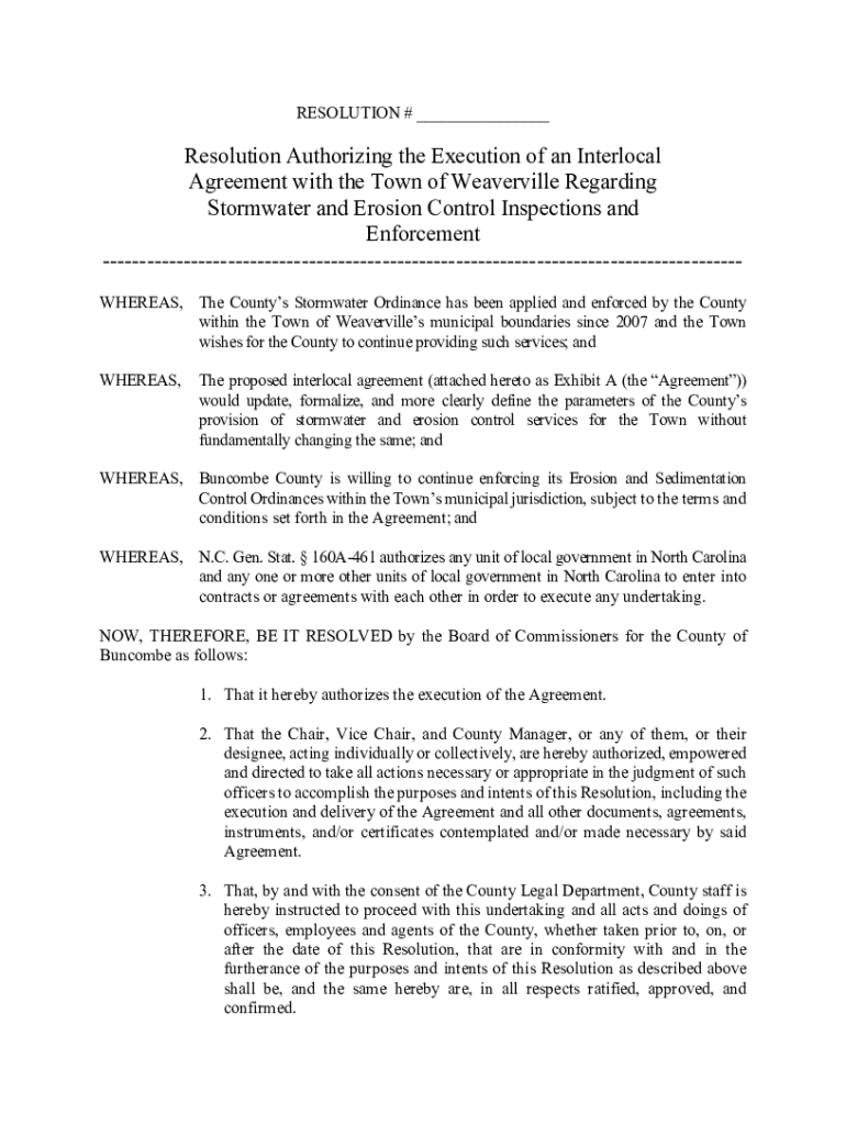 Fillable Online Weaverville Stormwater Agreement & Erosion Control ...
