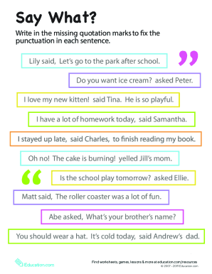 Fillable Online Commas and quotation marks worksheet - K5 Learning Fax ...