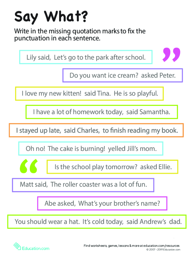 Fillable Online Commas and quotation marks worksheet - K5 Learning Fax Email Print - pdfFiller