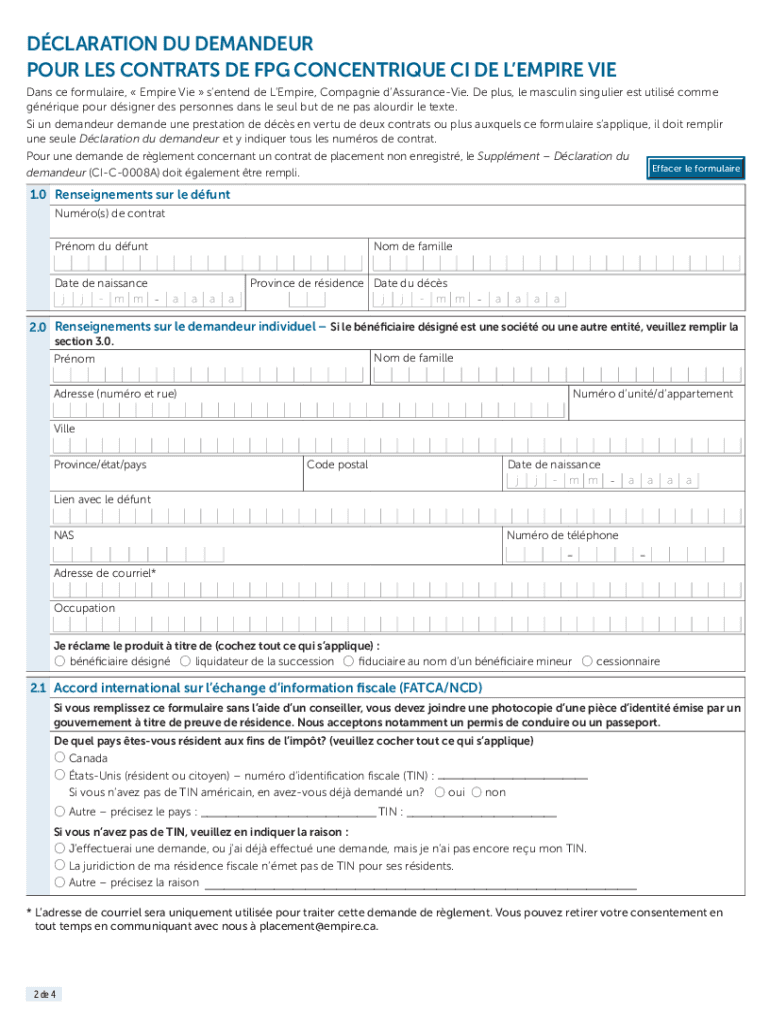 Remplissable En Ligne Formulaires et propositionsEmpire Life Fax Email Imprimer - pdfFiller