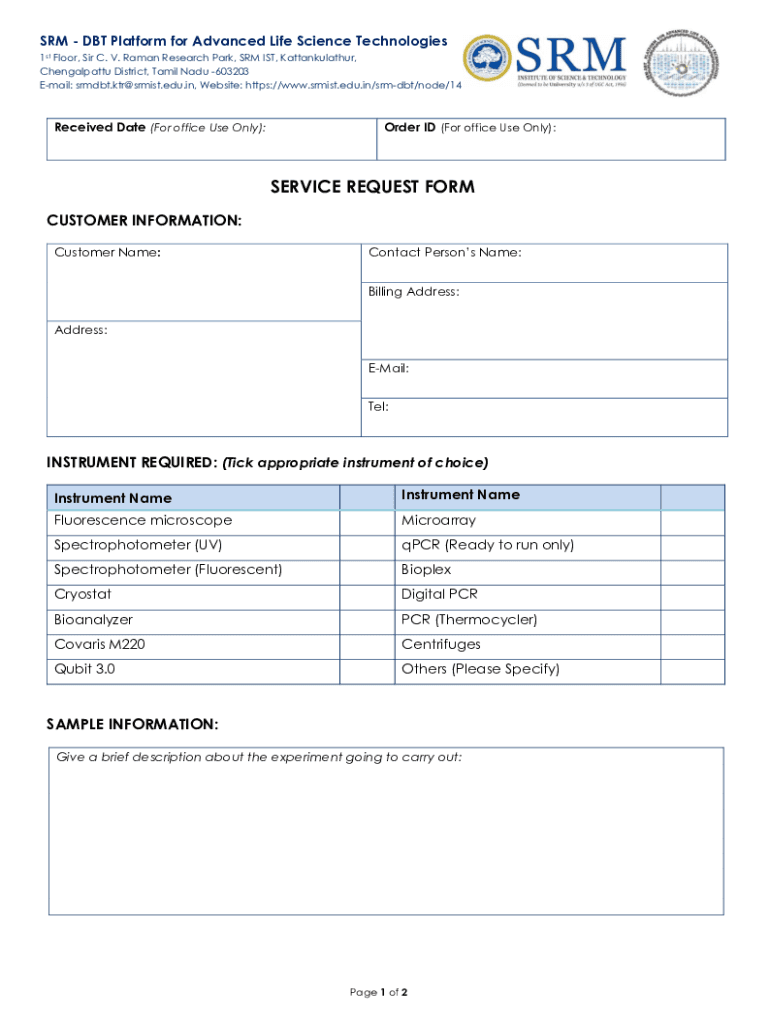 Fillable Online SERVICE REQUEST FORM Fax Email Print - pdfFiller