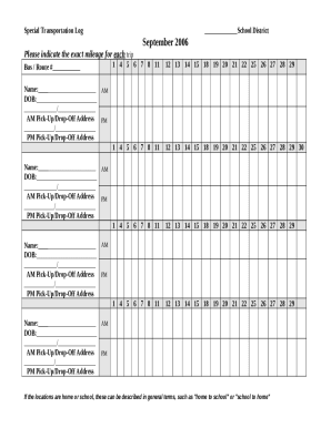 Special Transportation Log Doc Template | pdfFiller
