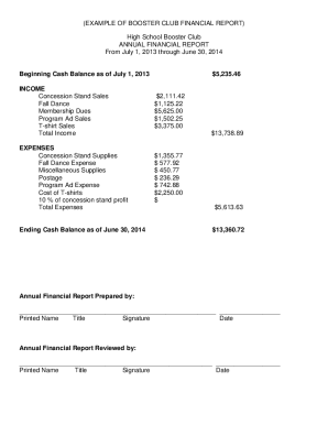 Fillable Online (EXAMPLE OF BOOSTER CLUB FINANCIAL REPORT) High School ...