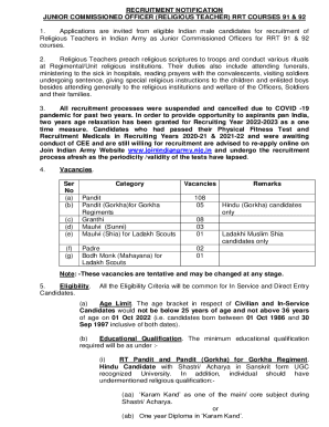 Fillable Online Indian Army JCO (RT) Religious Teacher Online Form 2022 Fax Email Print - pdfFiller