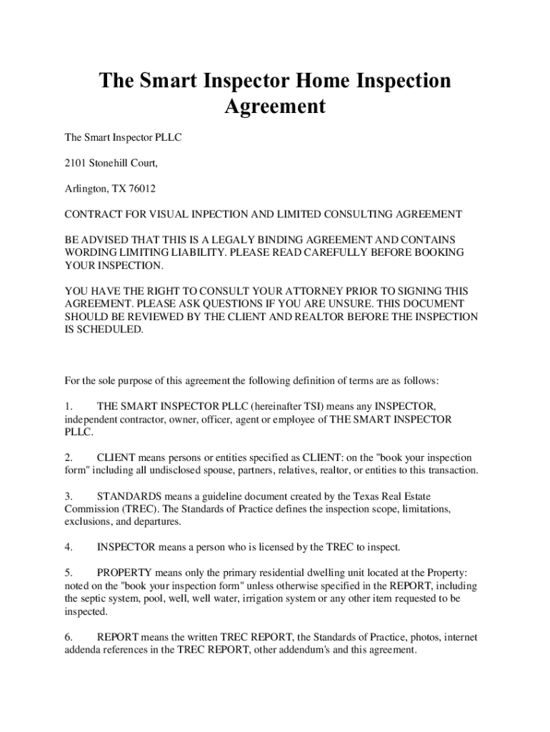 Fillable Online Inspection Agreement - Square House Fax Email Print ...