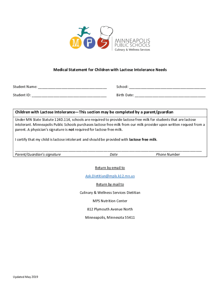 Fillable Online lakeharriet mpls k12 mn lactose-intolerance-statement ...