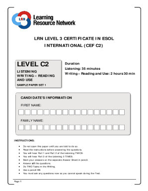 Fillable Online lrn level 3 certificate in esol international (cef ...