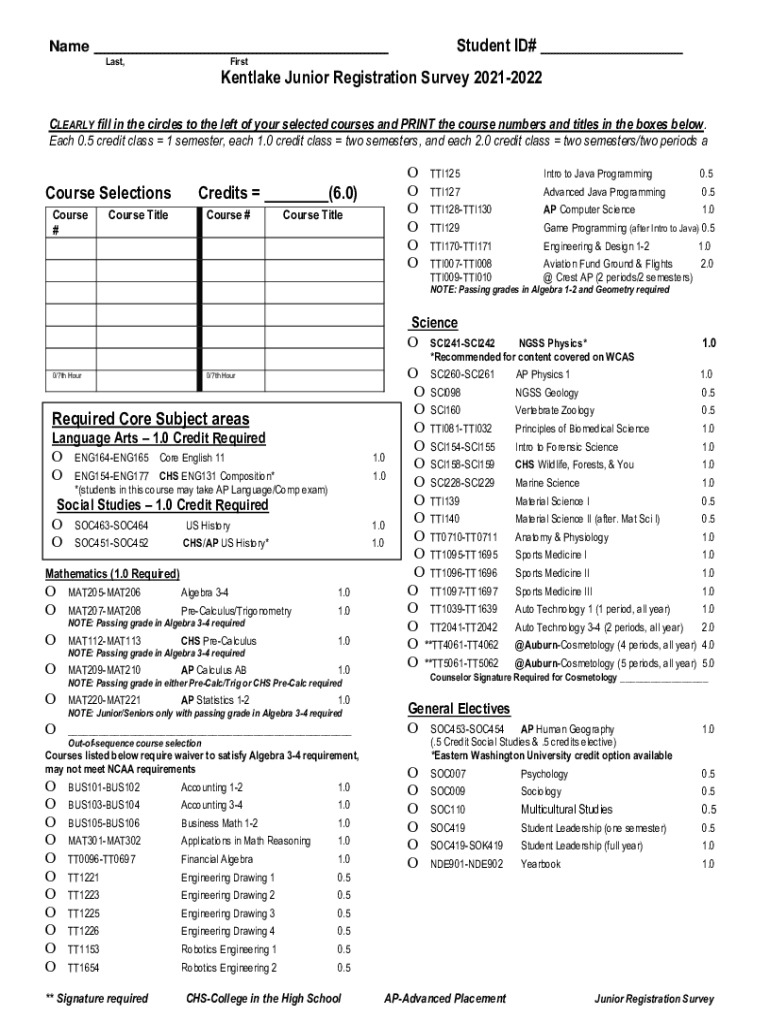 Fillable Online KL Junior Registration Survey 2021-2022 - Kent School ...