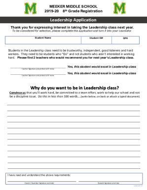 Fillable Online R.A. Brown Middle School Leadership Application Packet ...