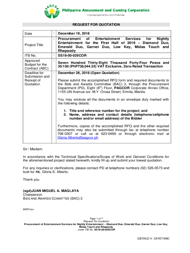 Fillable Online REQUEST FOR QUOTATION Third Extension Item No. Project ...