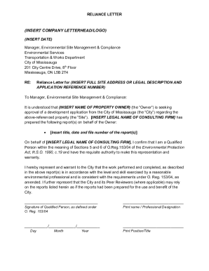 Reliance Letter - Fill Online, Printable, Fillable, Blank | pdfFiller