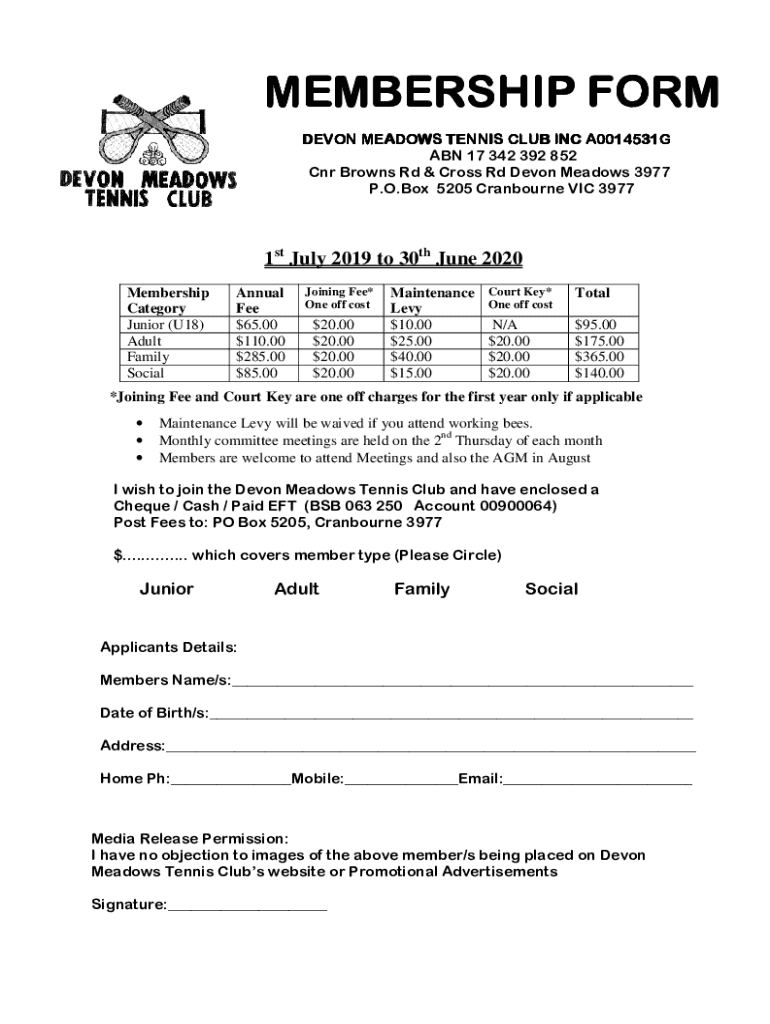 Fillable Online MEMBERSHIP FORM MEMBERSHIP FORM - Play Tennis Fax Email Print - pdfFiller