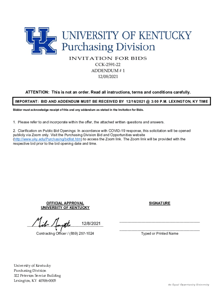 Fillable Online INVITATION FOR BIDS CCK-2591-22 ADDENDUM # 1 12/08 ... Fax Email Print - pdfFiller