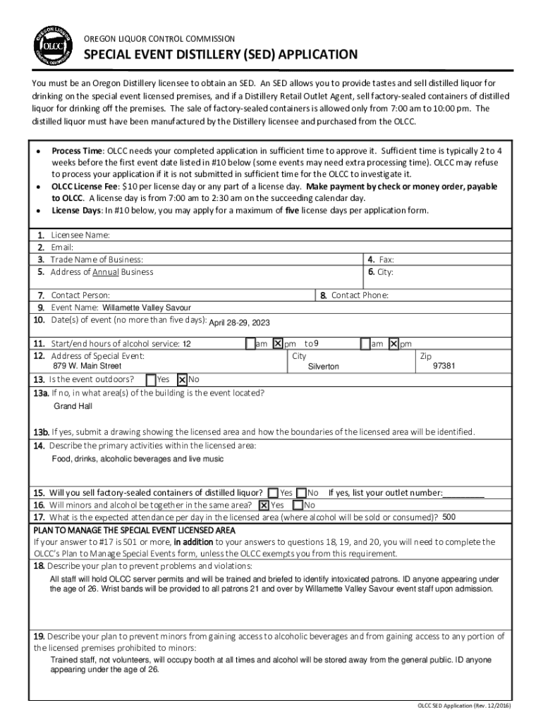 Fillable Online SPECIAL EVENT DISTILLERY (SED) - Squarespace Fax Email ...