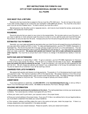 Fillable Online Ph-1040 city of port huron - individual income tax ...